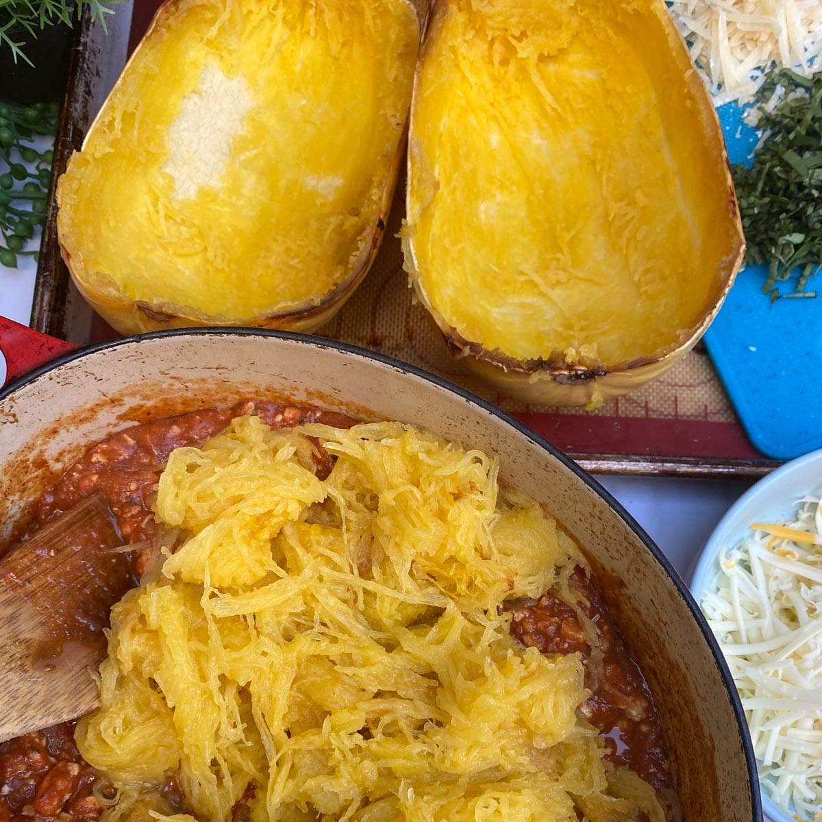 Make Easy Cheesy Chicken Stuffed Spaghetti Squash (in the Shell)